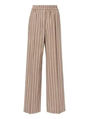 Brunello Cucinelli Striped Cotton-blend Wide-leg Pants - Brown