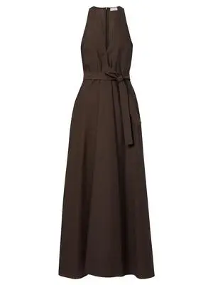 Brunello Cucinelli Brunello Cucinelli Belted V-Neck Maxi Dress Brown