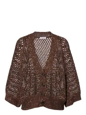 Brunello Cucinelli Brunello Cucinelli Open-Knit Sequined Cardigan Brown