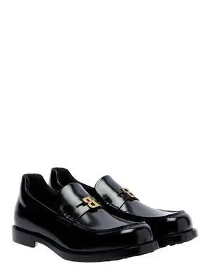 Balenciaga Gold Leather Square Toe Penny Loafers - Black