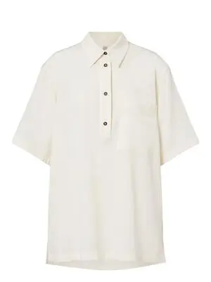 TOTEME Oversized Wool Blend Polo Shirt - White