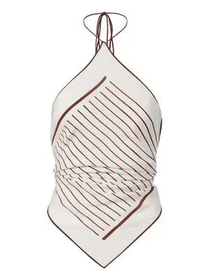 SIR. Marais Striped Halterneck Silk Top - White