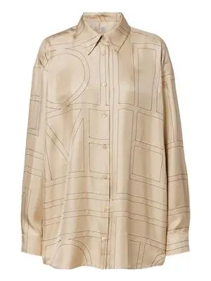 TOTEME Embroidered Silk Satin Shirt - Beige