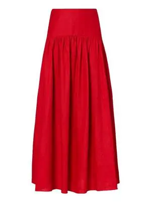 Staud Procida Linen Maxi Skirt - Red