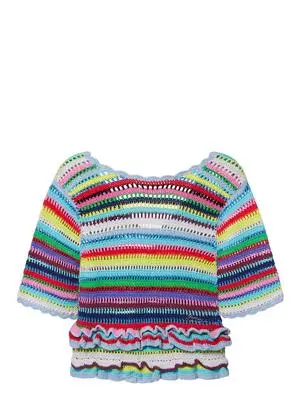 GANNI Crocheted Cotton Top - Multicoloured