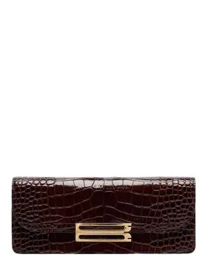 Victoria Beckham Dorian East-west Clutch In Croc-effect Leather - Brown