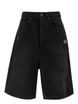 Balenciaga Logo Print Denim Shorts - Black