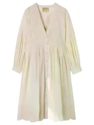 Momoni Embroidered Micro-pleated Midi Dress - Neutrals