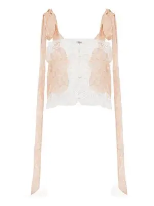 Chloé Sleeveless Cropped Top In Silk Charmeuse With Floral Print And Lace Trims - Multicolor Pink