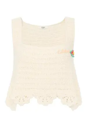 Chloé Sleeveless Cropped Crochet Knit Top - Iconic Milk