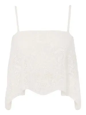 Chloé Cropped Flower Pointelle Knit Top - White
