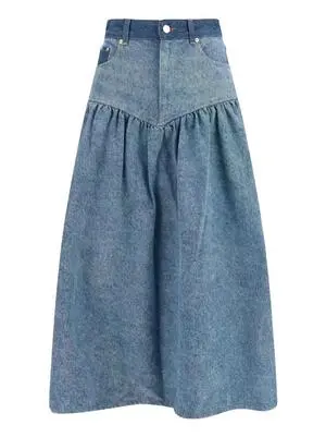 GANNI Patchwork Denim Skirt - Blue