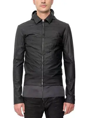 MA+ Detachable-hood Leather Jacket - Black