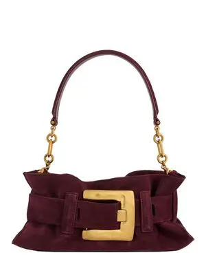 Balmain Mini Suede Leather Belted Bag - Red