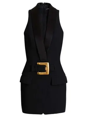 Balmain Belted Grain De Poudre Mini Dress - Black
