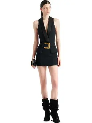 Balmain Belted Grain De Poudre Mini Dress - Black