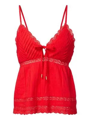 Melissa Odabash Beatrice Cotton And Linen Top - Red