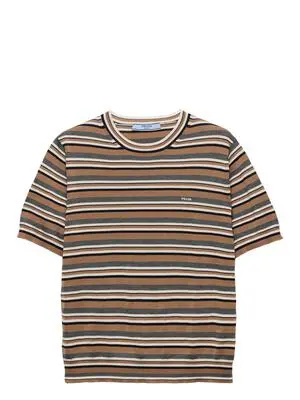 Prada Short-sleeved Striped Jersey T-shirt - Brown