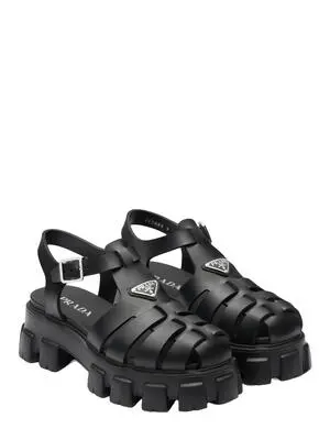 Prada Monolith Rubber Lug Sole Sandals - Black