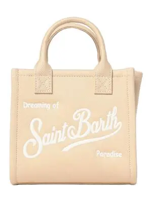 MC2 SAINT BARTH MC2 Saint Barth Embroidered Logo Cotton Twill Vanity Bag Beige