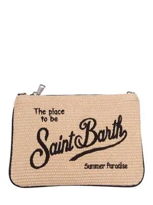 MC2 SAINT BARTH Parisienne Raffia Pouch With Embroidered Logo - Multicolor