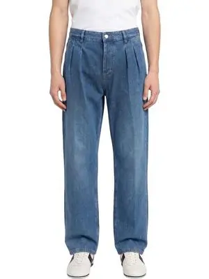 MARINE SERRE Wide Leg Pleated Jeans - Gnawed Blue
