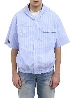 PDF Striped Cotton Hooded Shirt - Gnawed Blue