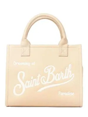 MC2 SAINT BARTH Mc2 Saint Barth Cotton Twill Vanity Handbag With Embroidered Logo Beige