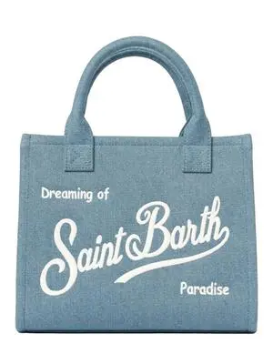 MC2 SAINT BARTH Mc2 Saint Barth Cotton Twill Vanity Handbag With Embroidered Logo Blue 1