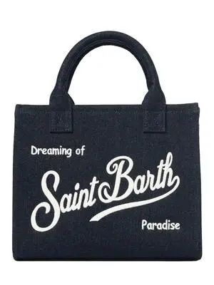 MC2 SAINT BARTH Cotton Twill Vanity Handbag With Embroidered Logo - Blue 2