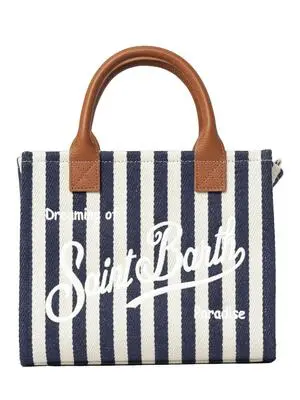 MC2 SAINT BARTH Mc2 Saint Barth Cotton Twill Vanity Handbag With Embroidered Logo Blue