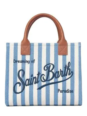 MC2 SAINT BARTH Mc2 Saint Barth Cotton Twill Vanity Handbag With Embroidered Logo Gnawed Blue