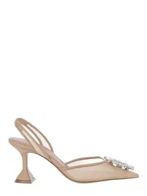 Amina Muaddi Begum Slingback With Jewel Buckle - Beige
