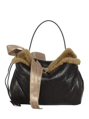 BALENCIAGA Balenciaga Leather And Shearling Rodeo Bag With Logo Bow