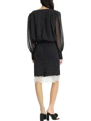 ROTATE BY BIRGER CHRISTENSEN Floral Ruched V-neck Blouse - Black