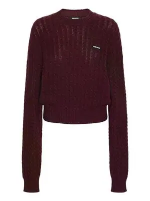 ROTATE BY BIRGER CHRISTENSEN Cable Knit Crew Neck Sweater - Red