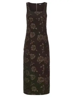 ROTATE BY BIRGER CHRISTENSEN Jacquard Sleeveless Midi Dress - Brown