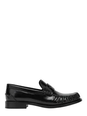 Prada PRADA Polished Leather Loafers With Embossed Logo Detail Black