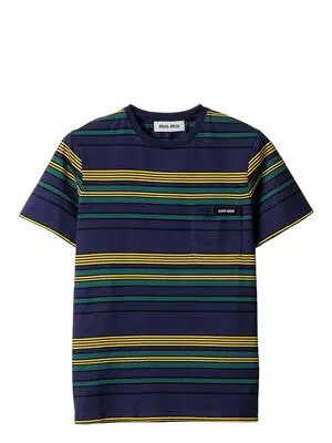 Miu Miu Striped Cotton T-shirt - Blue