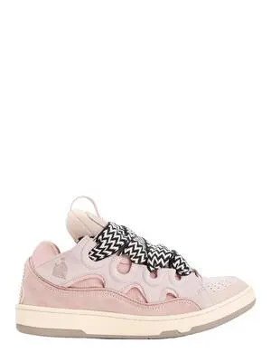 LANVIN Pink Suede Calf Leather Curb Sneakers - Multicolor