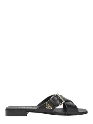 Prada Prada Leather Slider Sandals With Buckle Black