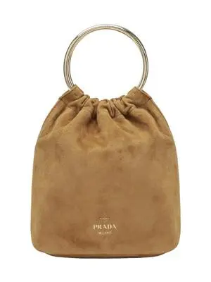 Prada Suede Mini Bucket Bag With Hoop Handles - Brown