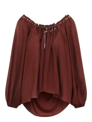Zimmermann ZIMMERMANN Aster Silk Blouse With Gold-Toned Eyelets Red