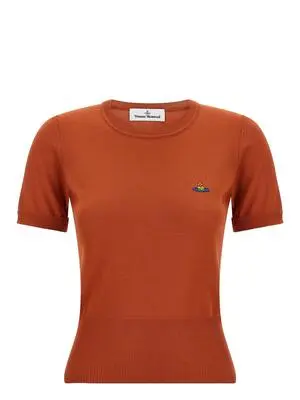 VIVIENNE WESTWOOD Vivienne Westwood Bea Cotton Crewneck Top With Orb Embroidery Orange