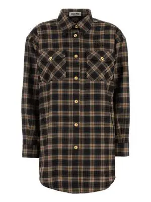 Miu Miu Plaid Virgin Wool Shirt - Brown