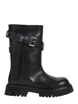 Moschino Leather Buckled Ankle Boots - Black