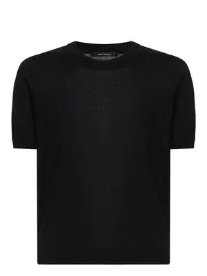 Tagliatore Black Silk Knit Crewneck T-shirt - Multicolor