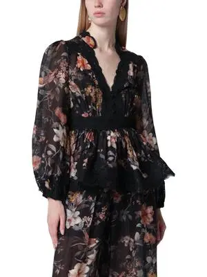 Zimmermann Carousel Peplum Lace Blouse - Black