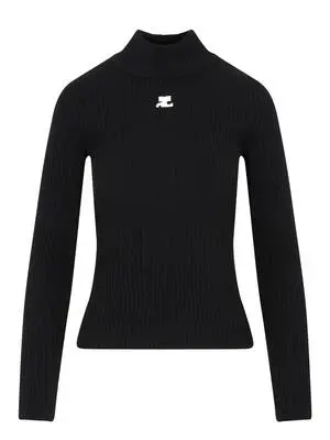 COURREGES Ribbed Roll Neck Jumper - Black
