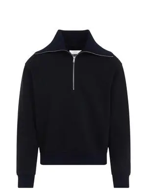 JIL SANDER Cotton Sweatshirt With Half-zip And Stand Collar - Blue